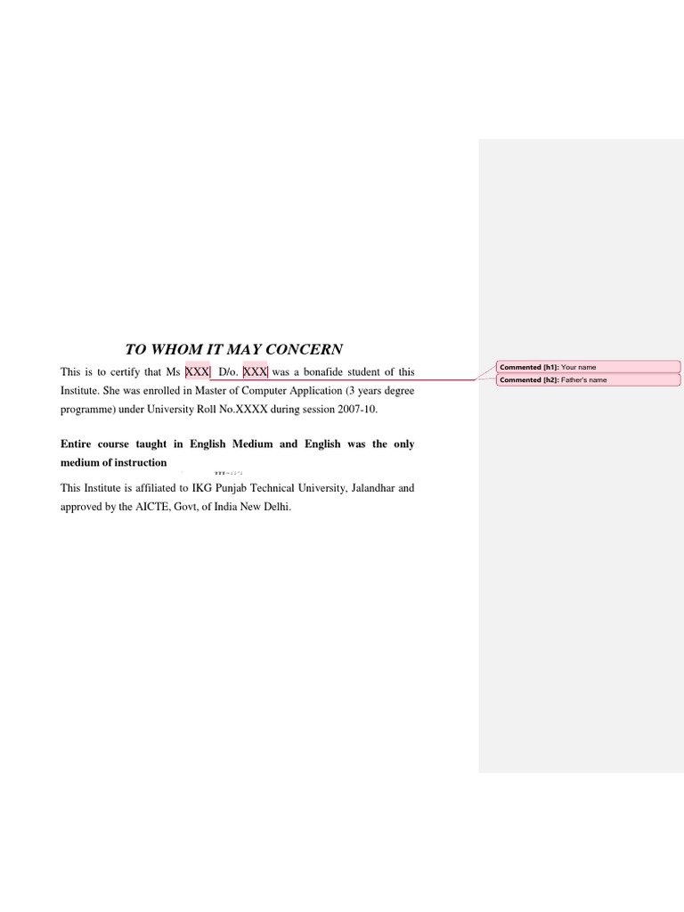 University Letter - Proof of Functional English - Ocr | PDF