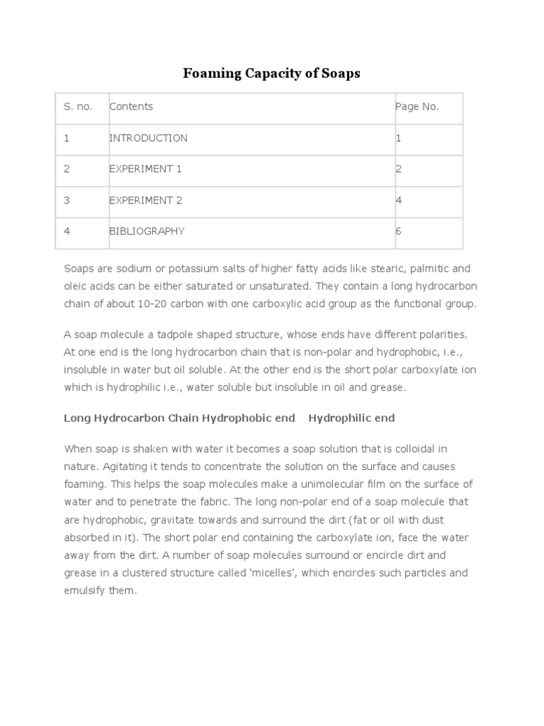 Foaming Capacity of Soaps | PDF | Calcium | Solubility