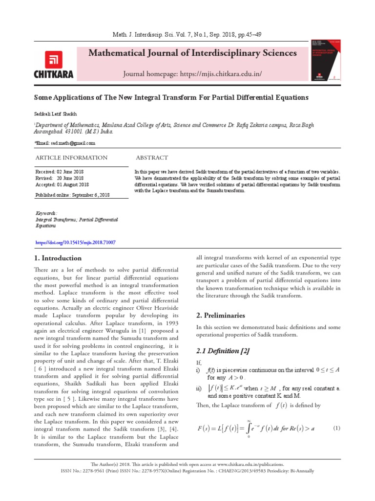 Sadik Transform Pdf Partial Differential Equation Differential Equations