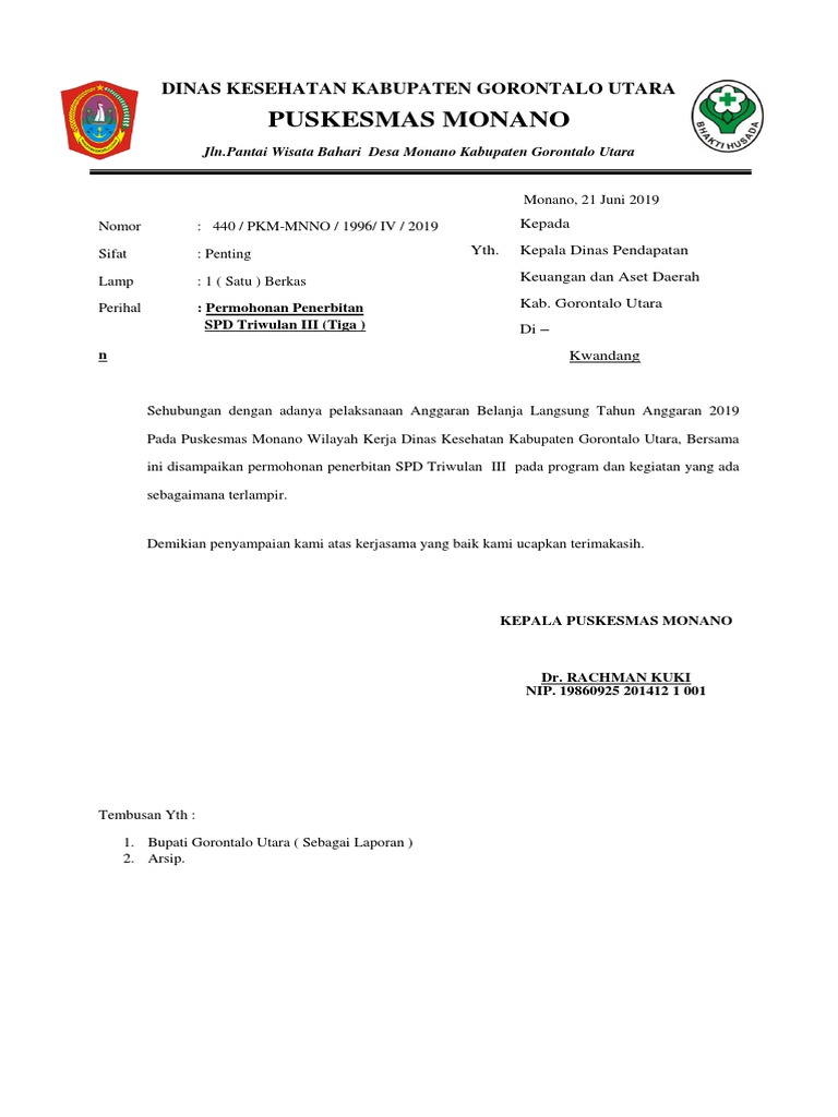 Surat Permohonan Penerbitan SPD | PDF