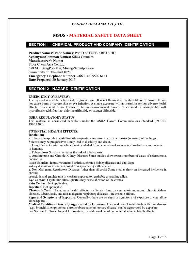 MSDS - Tuff-Krete HD - Part D | PDF | Silicon Dioxide | Fluorine