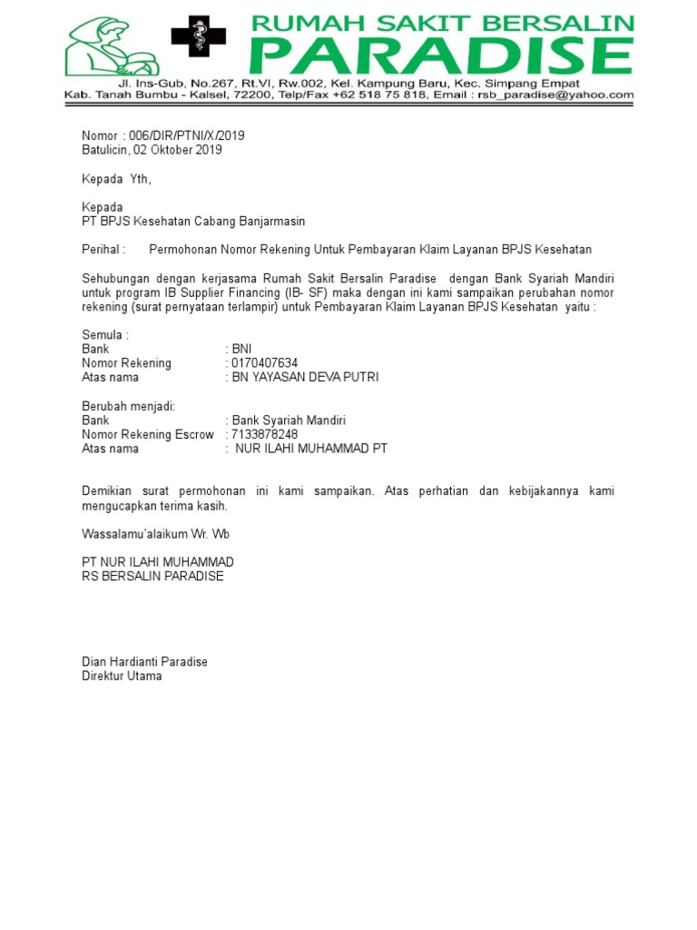 Surat Pernyataan Perubahan Rekening | PDF