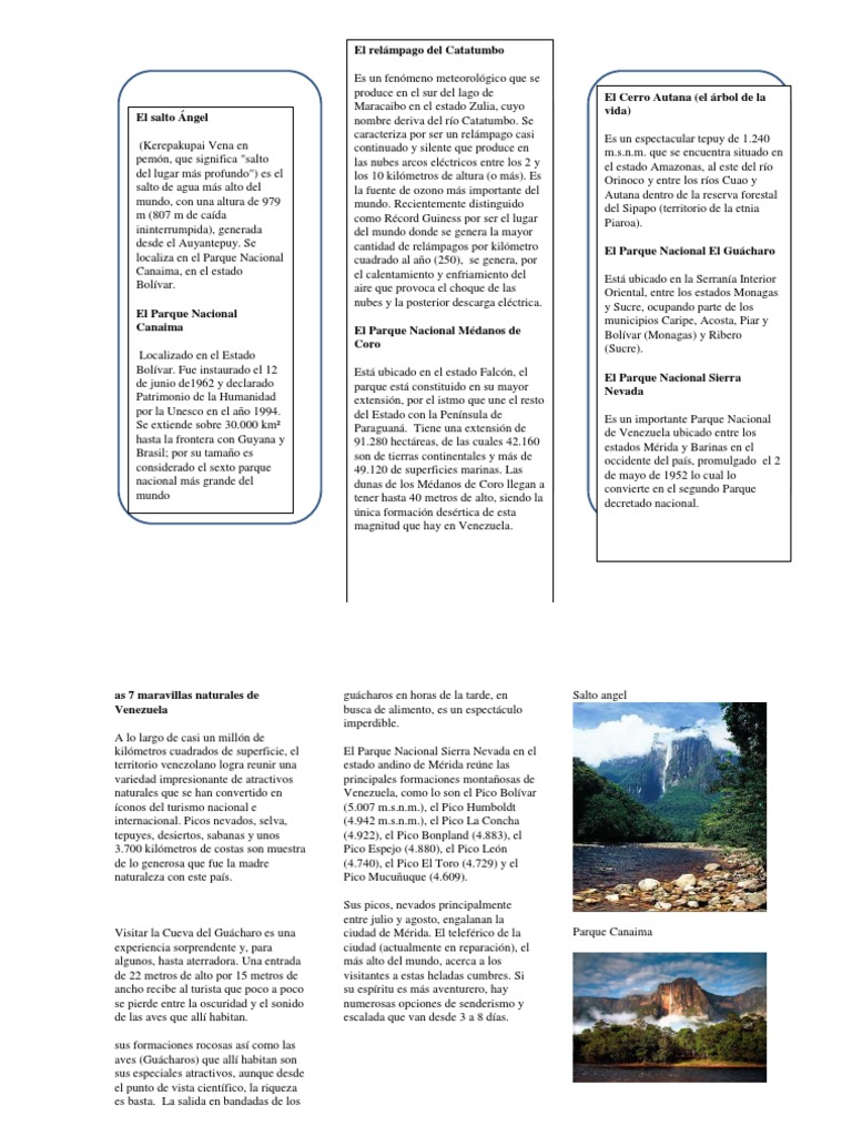 Triptico 7 Maravillas de Venezuela | PDF | Venezuela | Earth Sciences