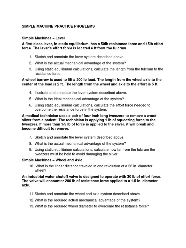 Simple Machine Practice Problems | PDF | Lever | Machines
