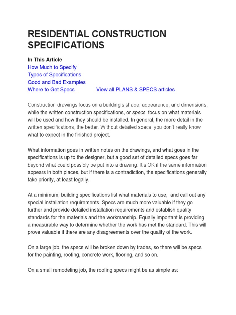 Residential Construction Specifications | PDF | Duct (Flow) | Polystyrene