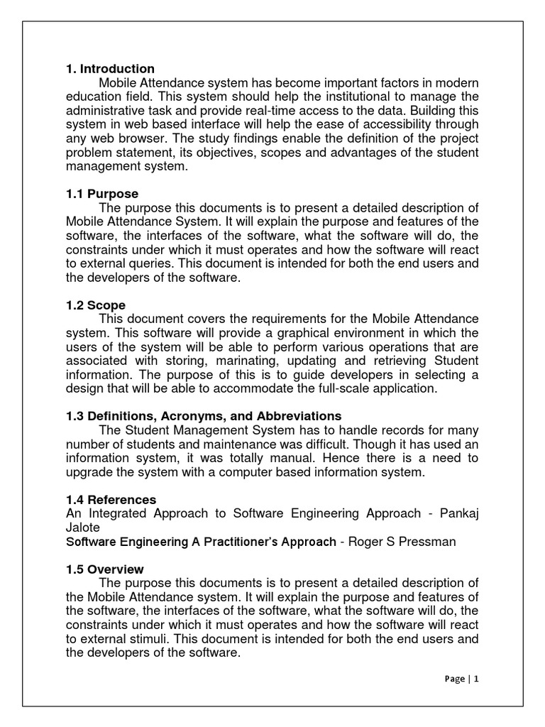 Srs For Mobile Attendance Systems | PDF | Databases | User (Computing)