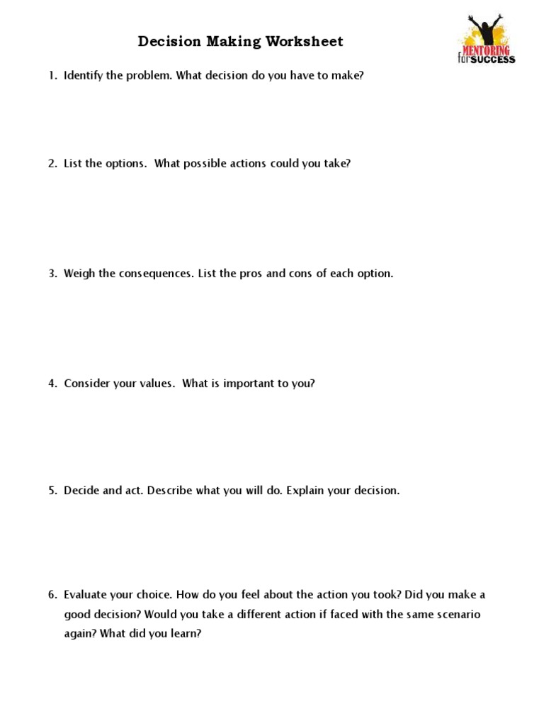 Decision Making Worksheet Decision Making Worksheet | TPT