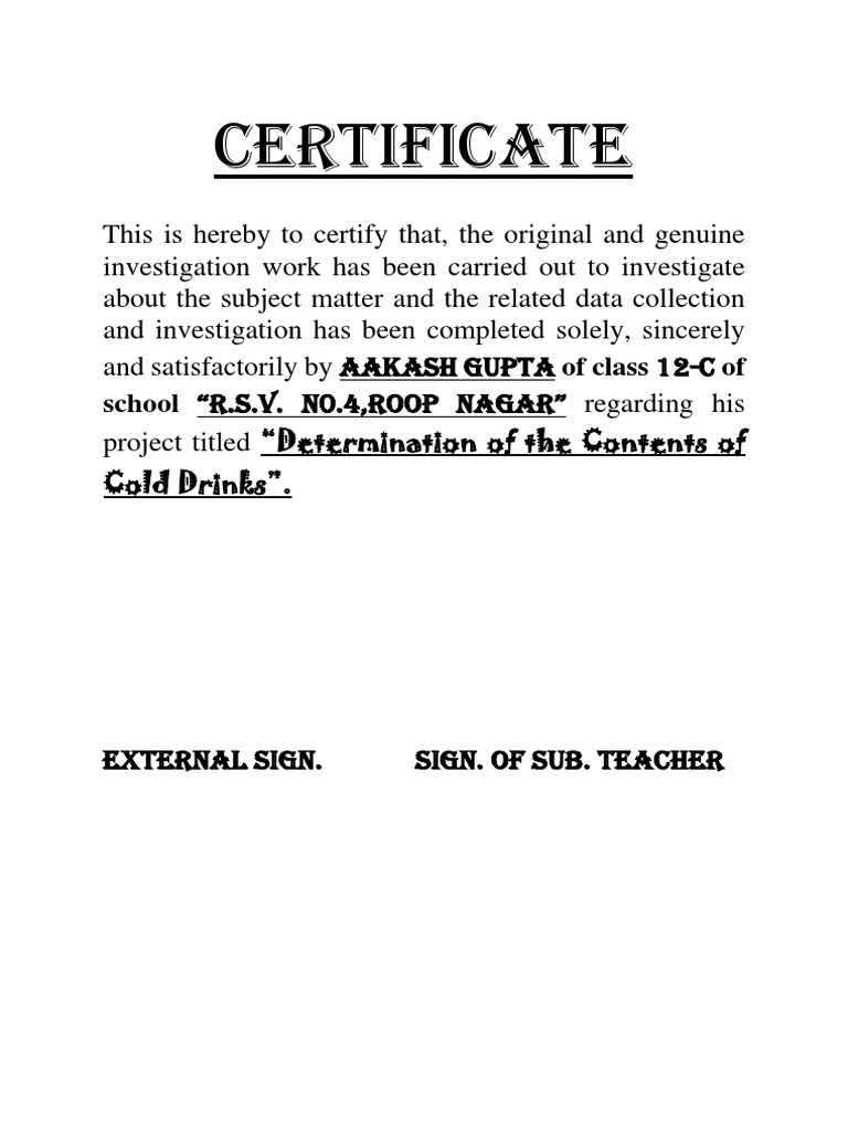 Class 12 Chemistry Investigatory Project On "Dertermination of Conents ...