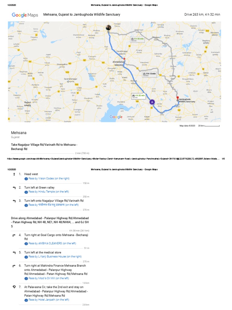 Mehsana, Gujarat To Jambughoda Wildlife Sanctuary - Google Maps | PDF | Land Transport ...