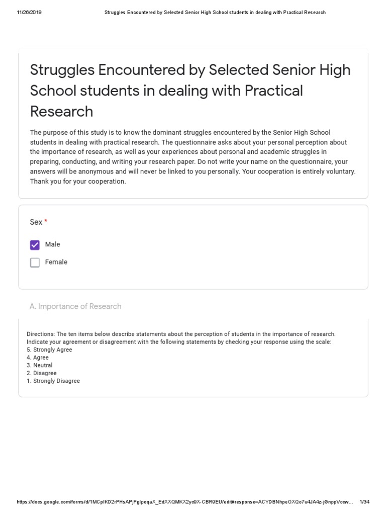 Struggles Encountered by Selected Senior High School Students in ...