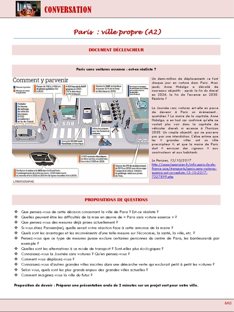 A2 Conversation Paris-Ville-Propre PDF | PDF | Voitures | Paris