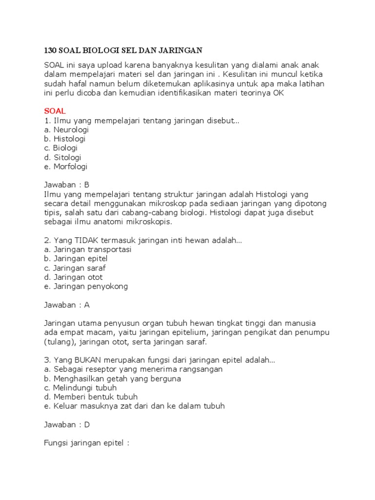 Soal Biologi Sel Dan Jaringan | PDF | Kajian Bahasa Asing | Kesehatan Holistik