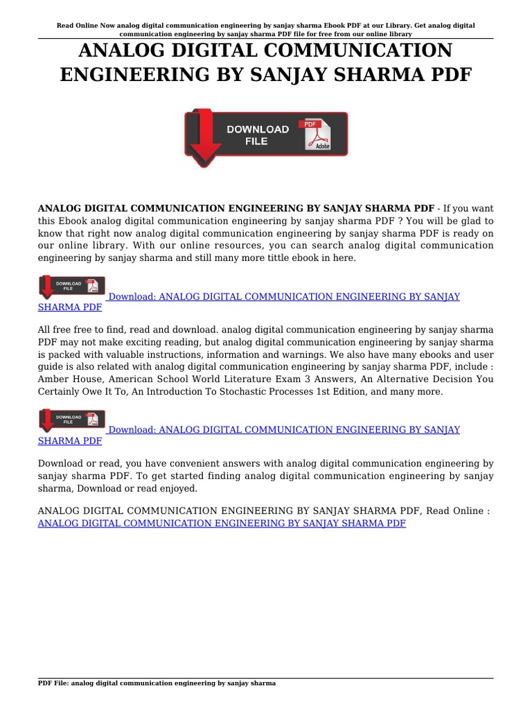 Analog Digital Communication Engineering by Sanjay Sharma PDF | PDF | E ...