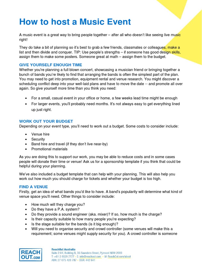 How to Host a Music Event Guide | PDF | Ticket (Admission) | Drum Kit