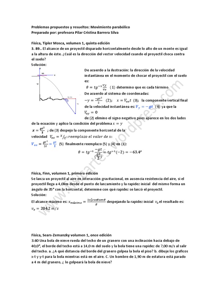 Problemas Propuestos y Resueltos Movimiento Parabc3b3lico PDF | PDF | Velocidad | Aceleración