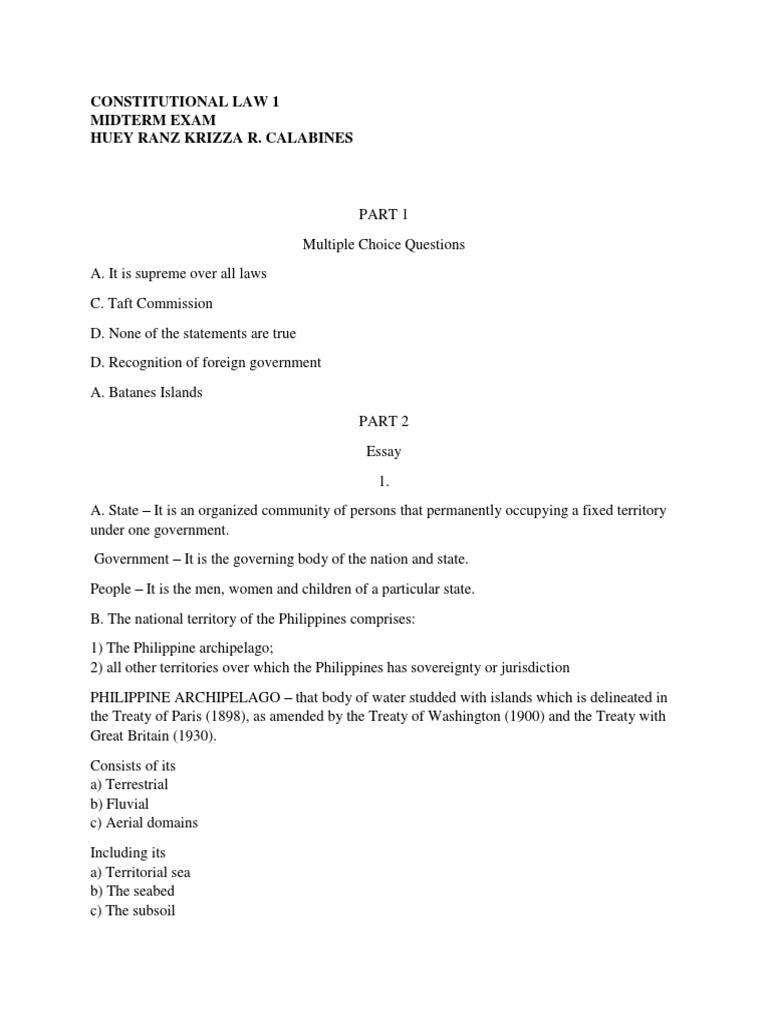 Constitutional Law 1-Midterm Exam | PDF | Initiative | Territorial Waters