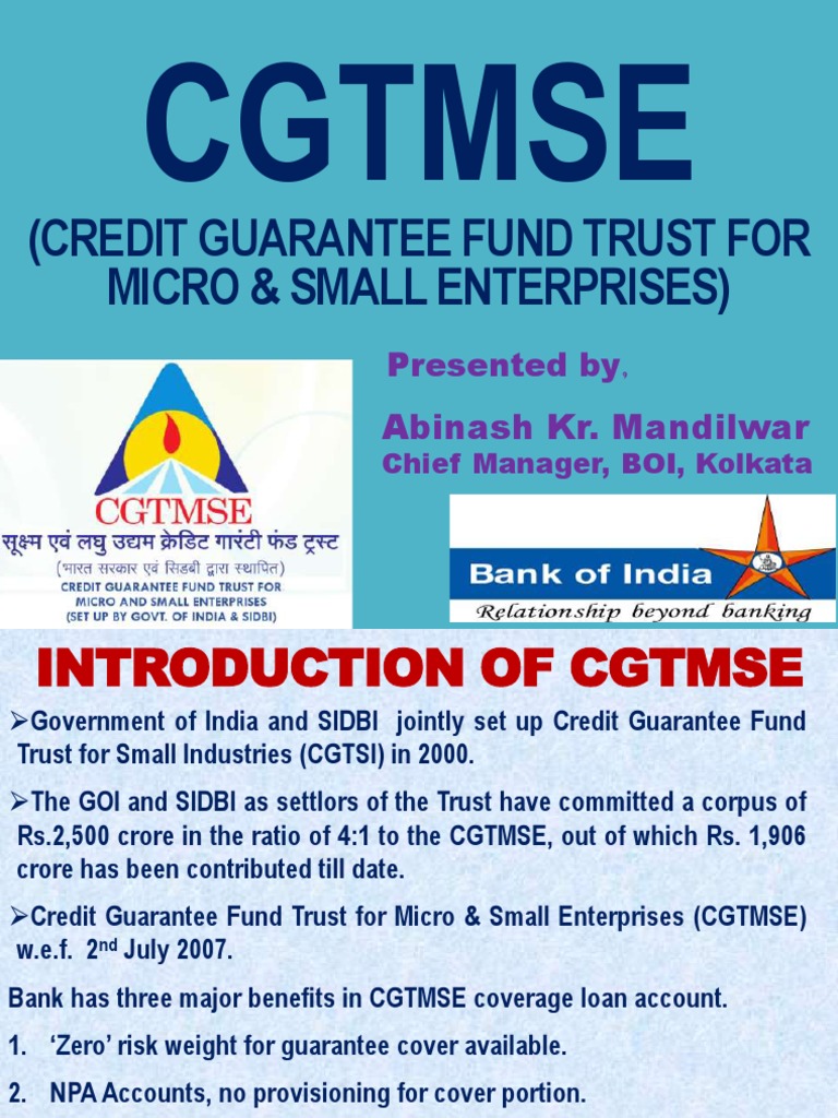 Cgtmse (Credit Guarantee Fund Trust For Micro & Small Enterprises ...