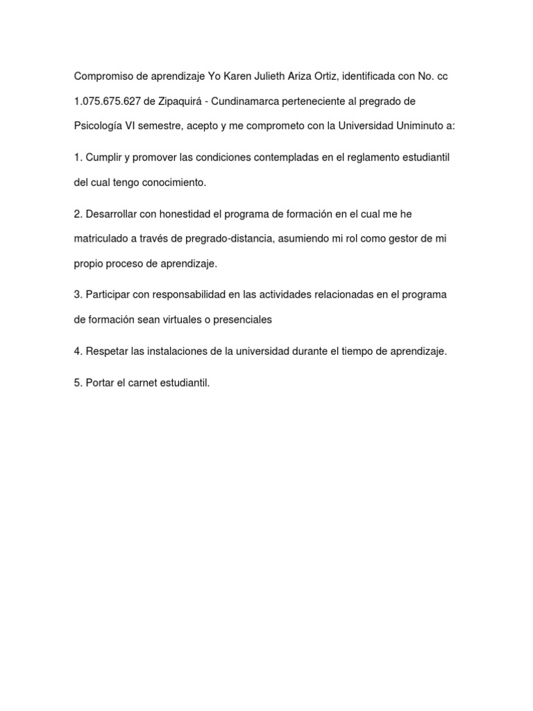 Compromiso de Aprendizaje Yo Karen Julieth Ariza Ortiz | PDF ...