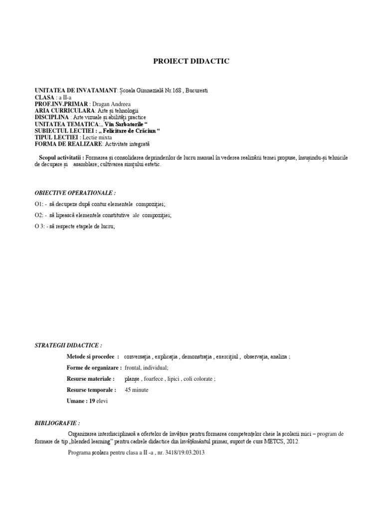 Proiect Didactic Avap GR 1 | PDF