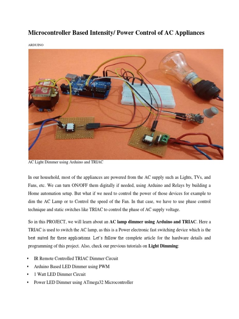 AC Light Dimmer Using Arduino and TRIAC | PDF | Alternating Current ...