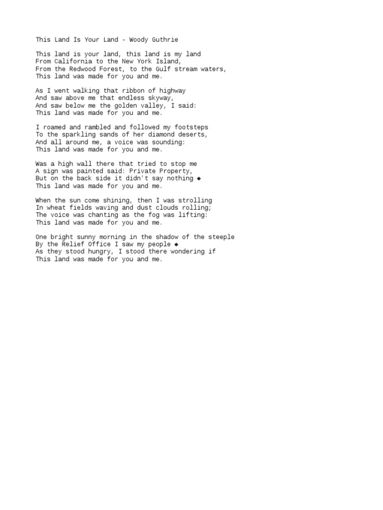 This Land Is Your Land Lyrics | PDF