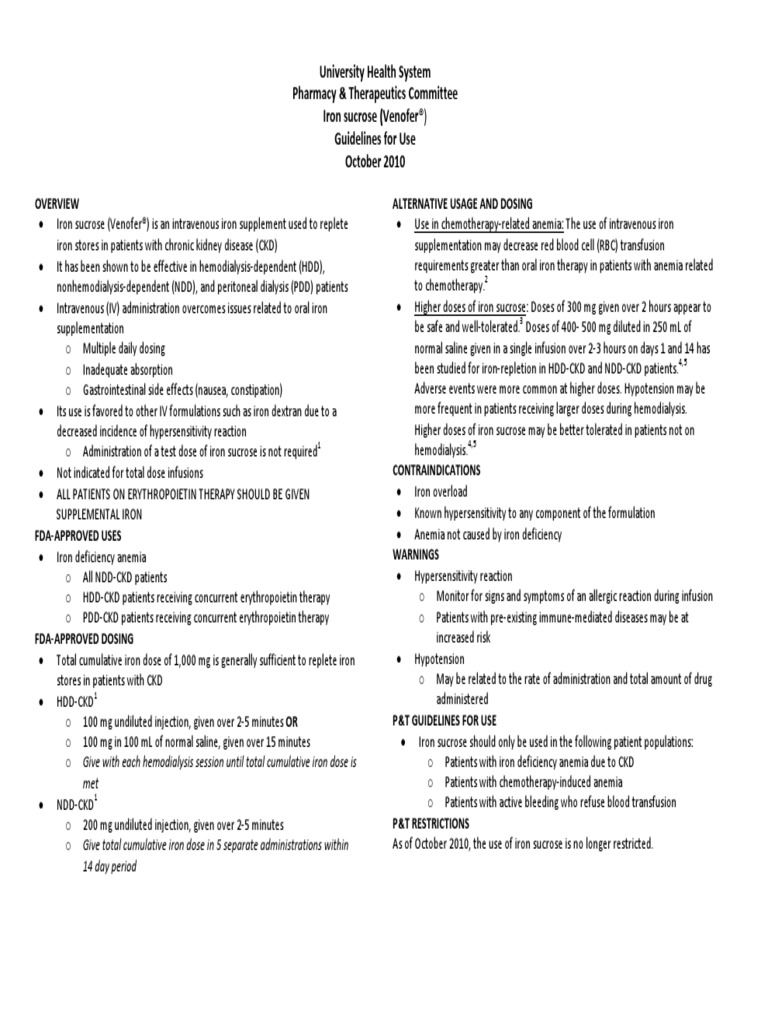Venofer Guidelines 2011 PDF | PDF | Intravenous Therapy | Anemia