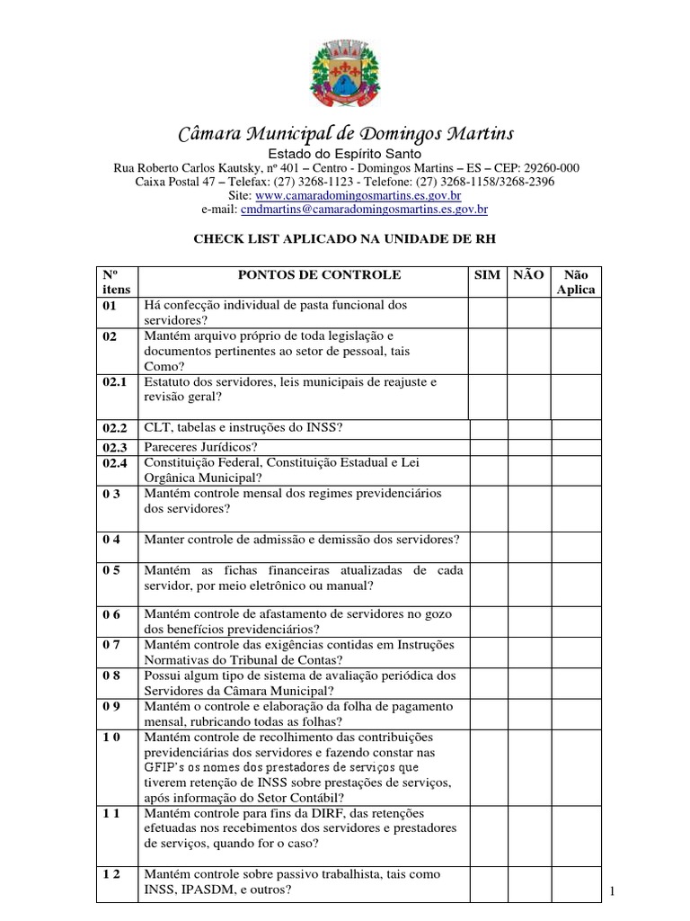 Checklist de RH da Câmara Municipal | PDF | Gestão de recursos humanos ...