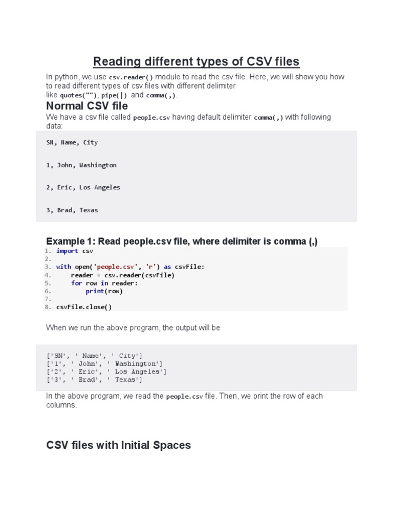 Reading and Writing CSV Files | Download Free PDF | Comma Separated Values | Computer Programming