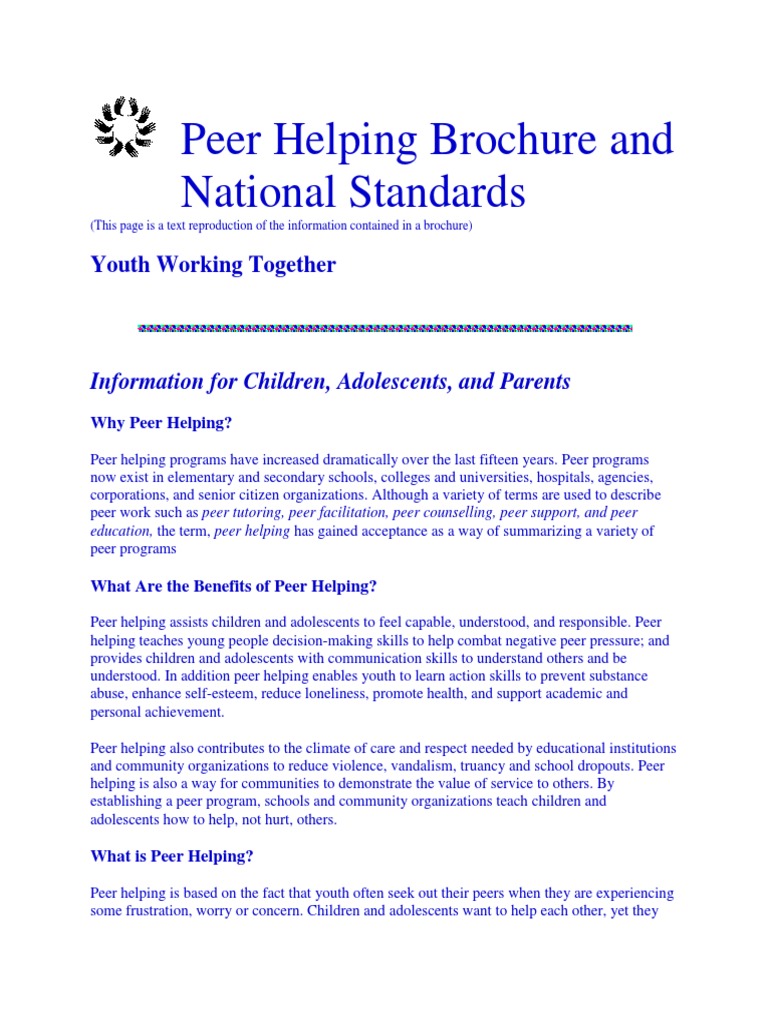 Peer Helping Brochure and National Standards | PDF | Adolescence ...
