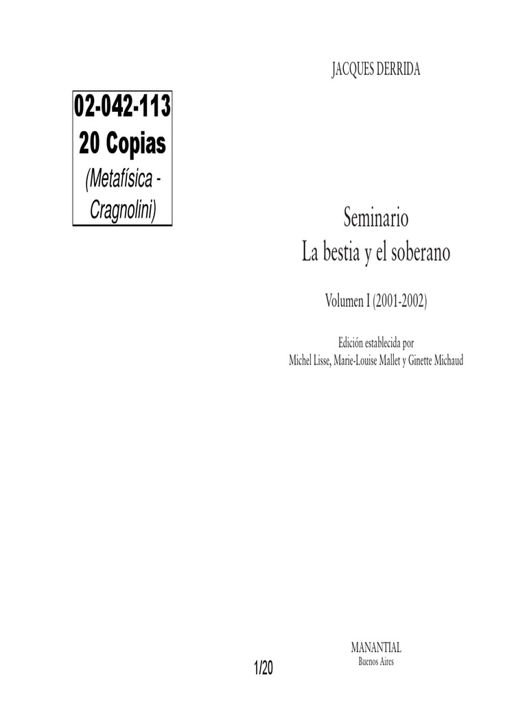 Derrida - Seminario La Bestia y El Soberano - Vol I - 1ra Sesión PDF | PDF | Odin | Jean-Jacques ...