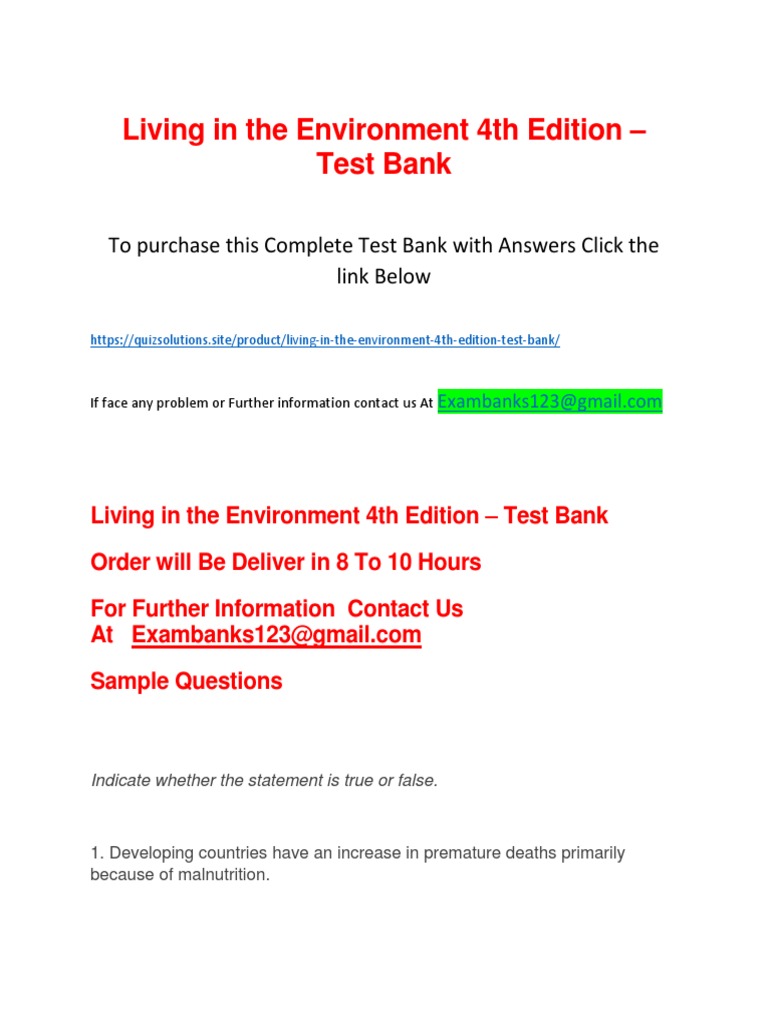Living in The Environment 4th Edition - Test Bank | PDF