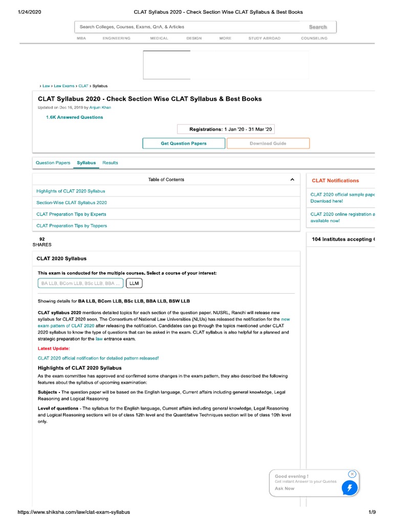 Clat Syllabus | PDF