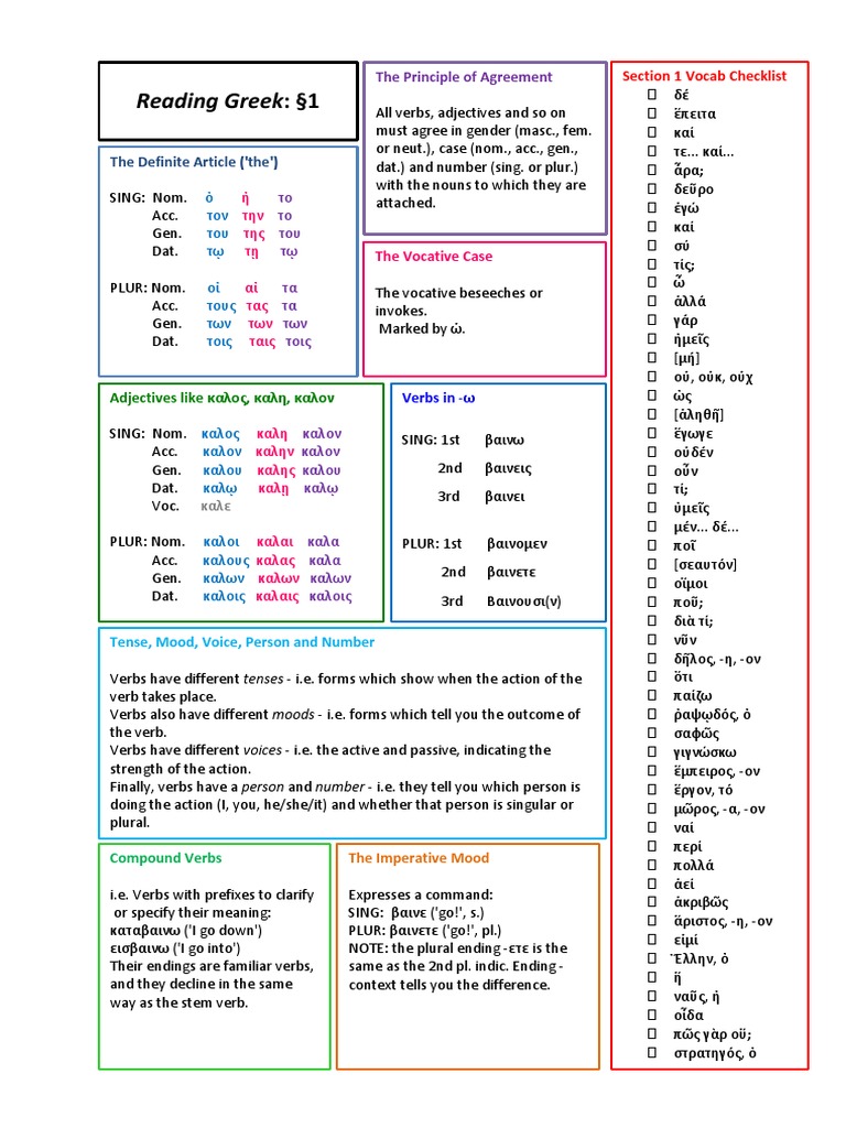 Reading Greek Section 1 | PDF | Grammatical Number | Verb
