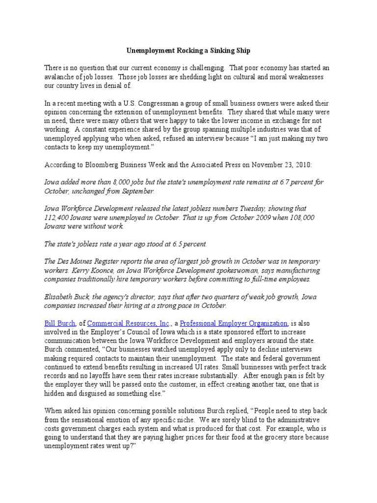 Unemployment Rocking A Sinking Ship | PDF | Unemployment | Social Science