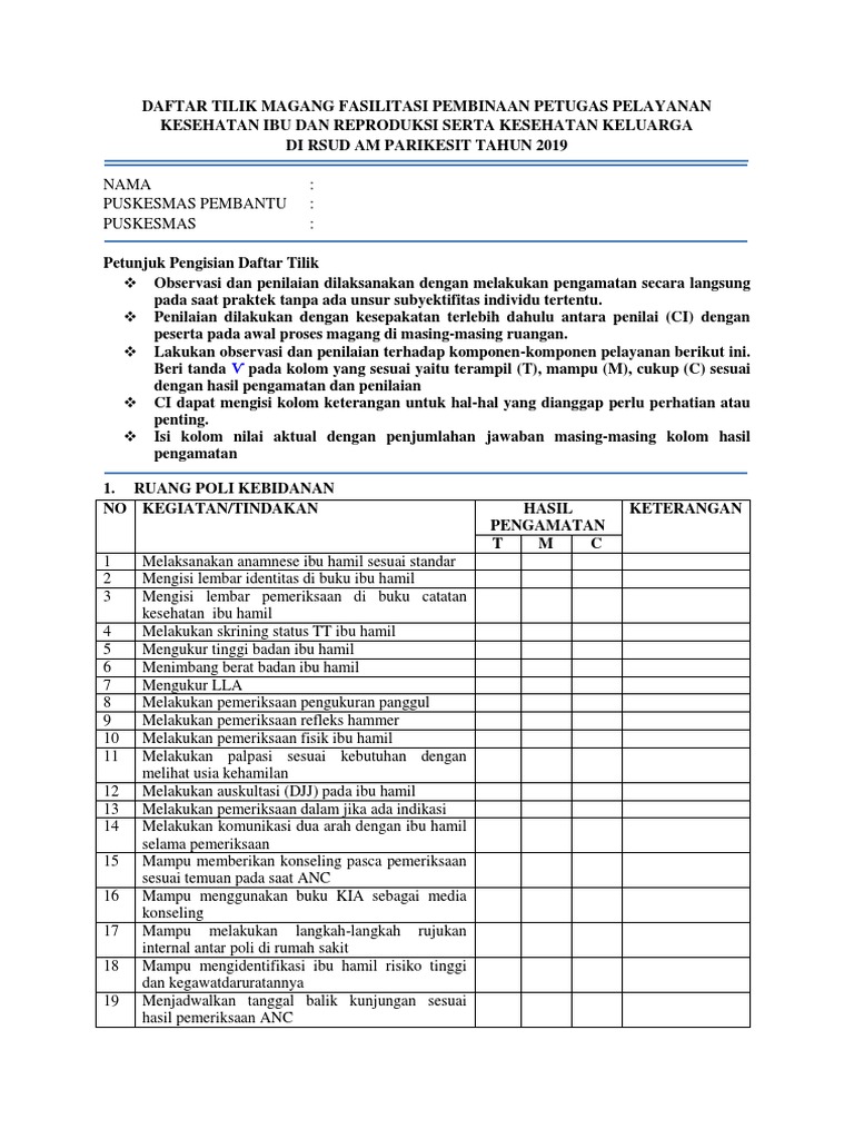 Ceklist Magang Fasilitasi Rumah Sakit-1 | PDF