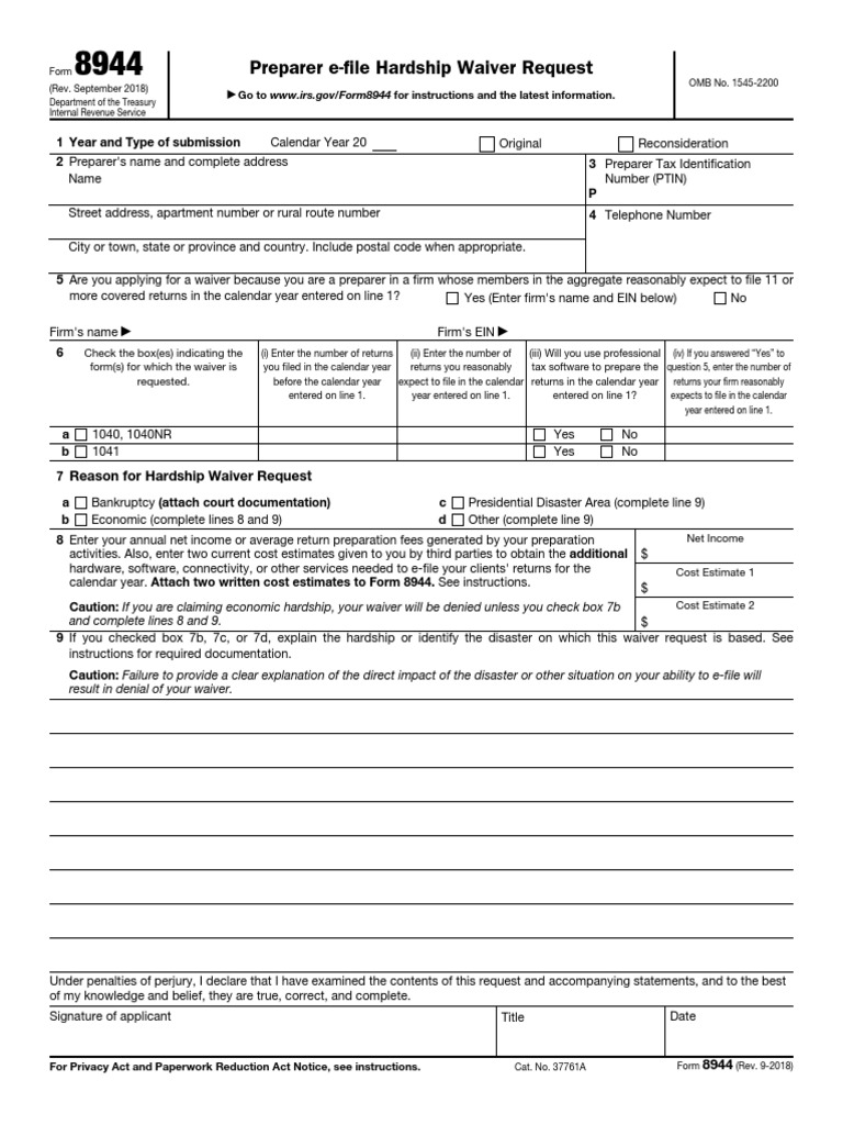 Main - Irs Form 8944 Preparer e File Hardship Waiver Request | PDF ...