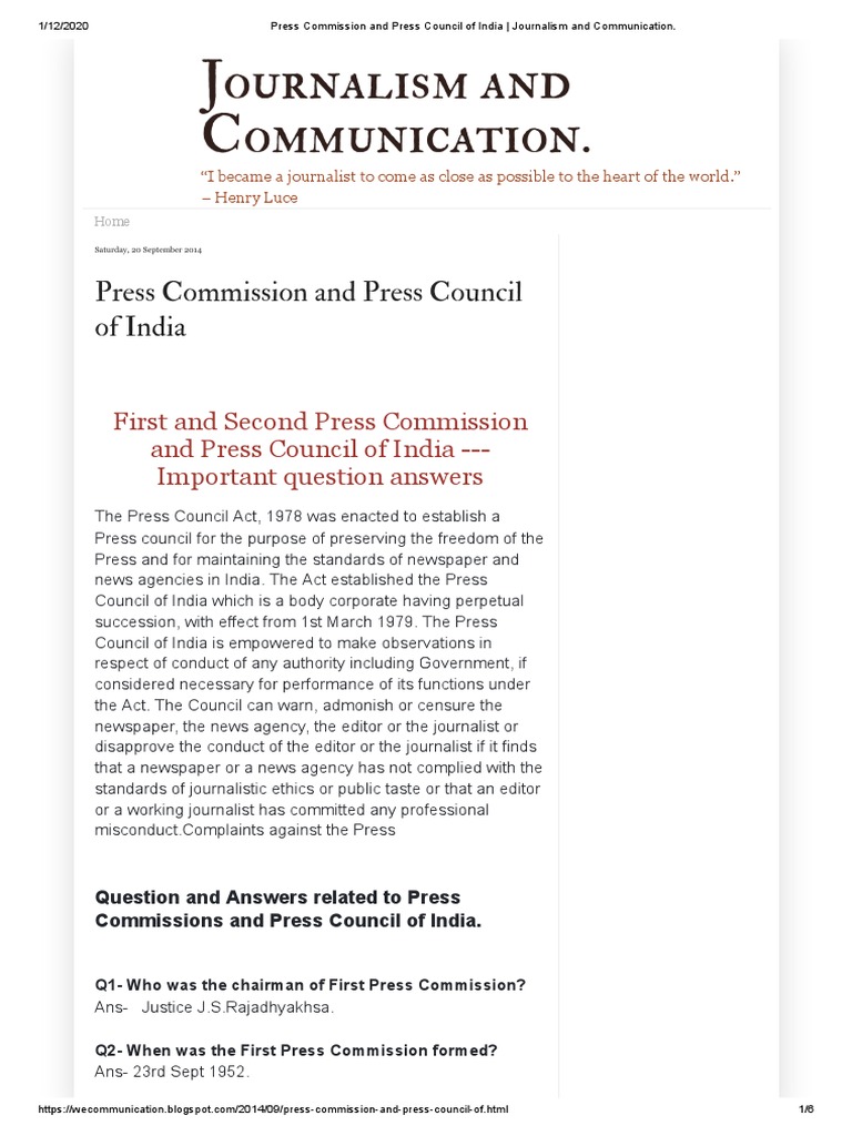 Press Commission and Press Council of India - Journalism and ...