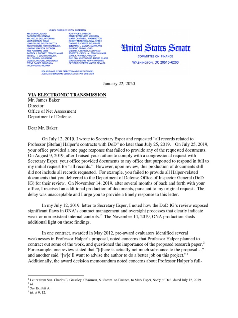 Grass Ley Letter Halper | PDF | Classified Information | Government