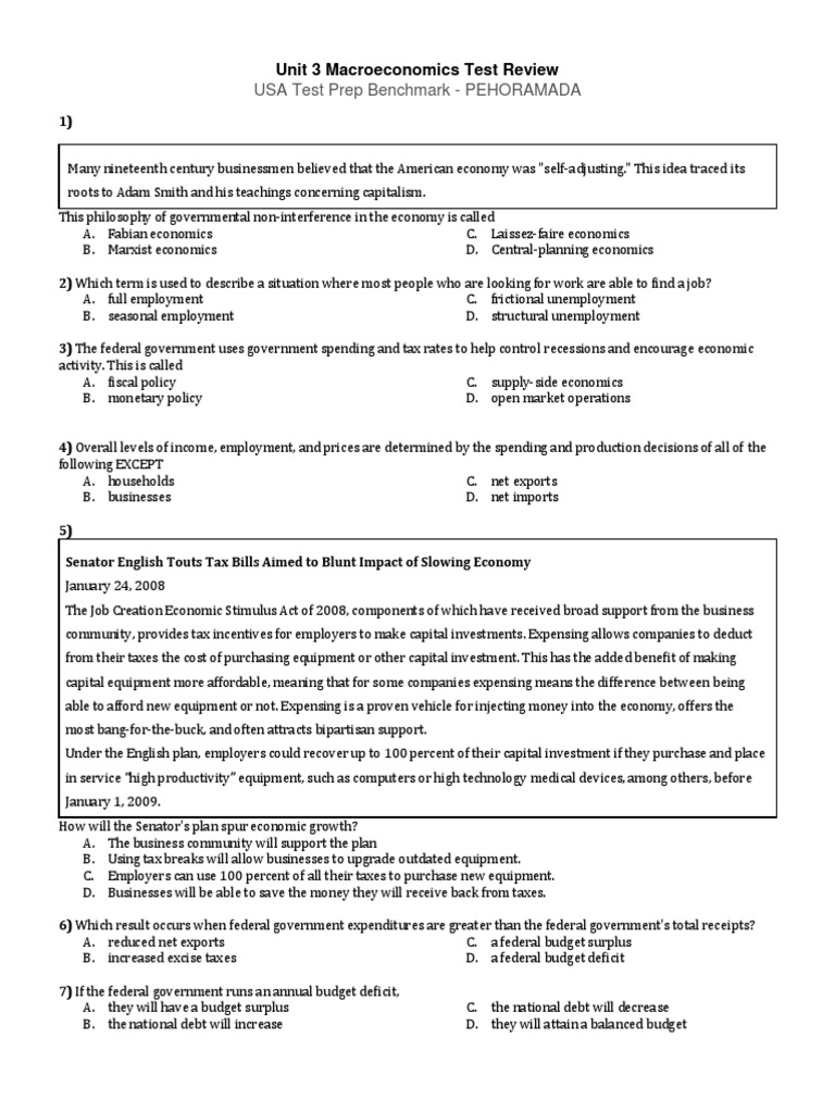 Unit 3 Macroeconomics Test Review | PDF | Recession | Inflation