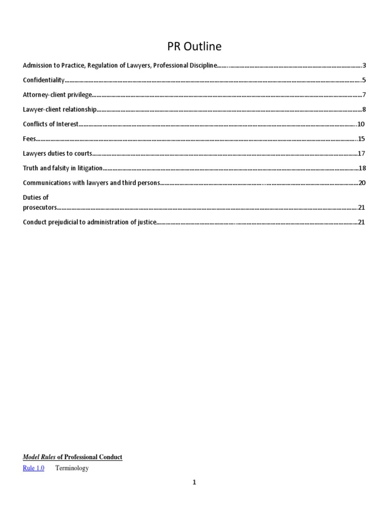 Professional Responsibility Outline | PDF | Confidentiality | Attorney ...