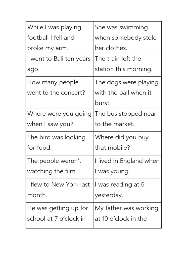 Past Continuous and Past Simple Cards | PDF