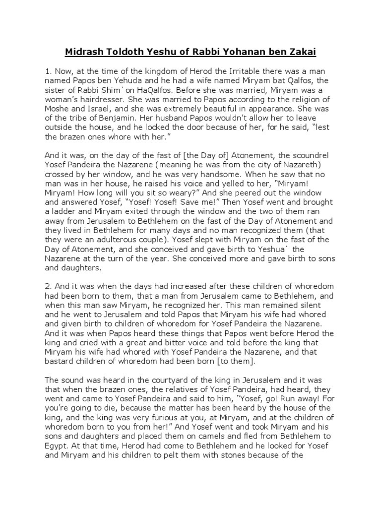 Midrash Toldoth Yeshu of Rabbi Yohanan Ben Zakai | PDF | Number Of The ...