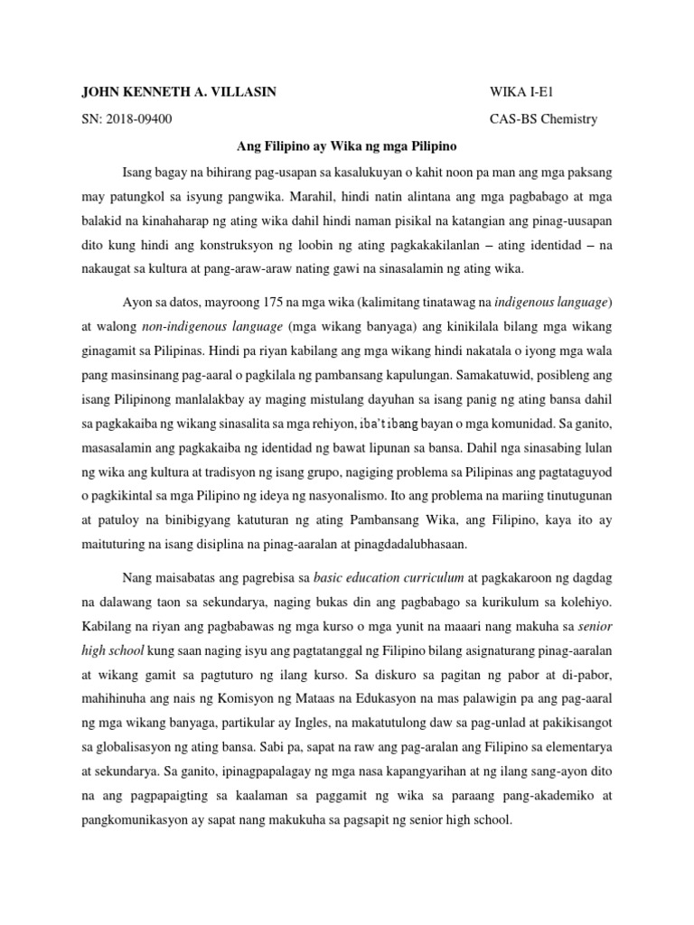 Wika 1 (Reflection Paper) | PDF