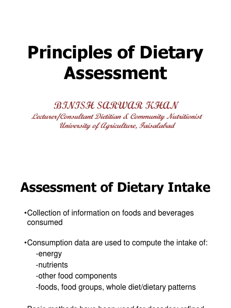 Principles of Dietary Assessment | PDF | Nutrients | Diet (Nutrition)