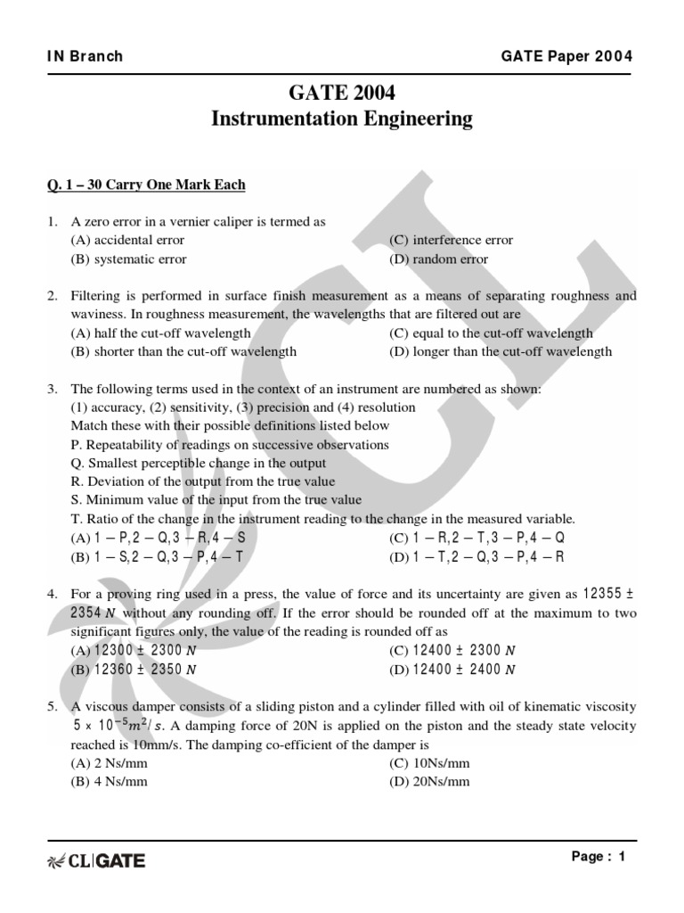 GATE IN 2004 Actual Paper | PDF | Series And Parallel Circuits ...