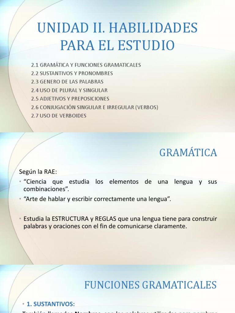 Unidad Ii. Habilidades para El Estudio | PDF | Adverbio | Sustantivo
