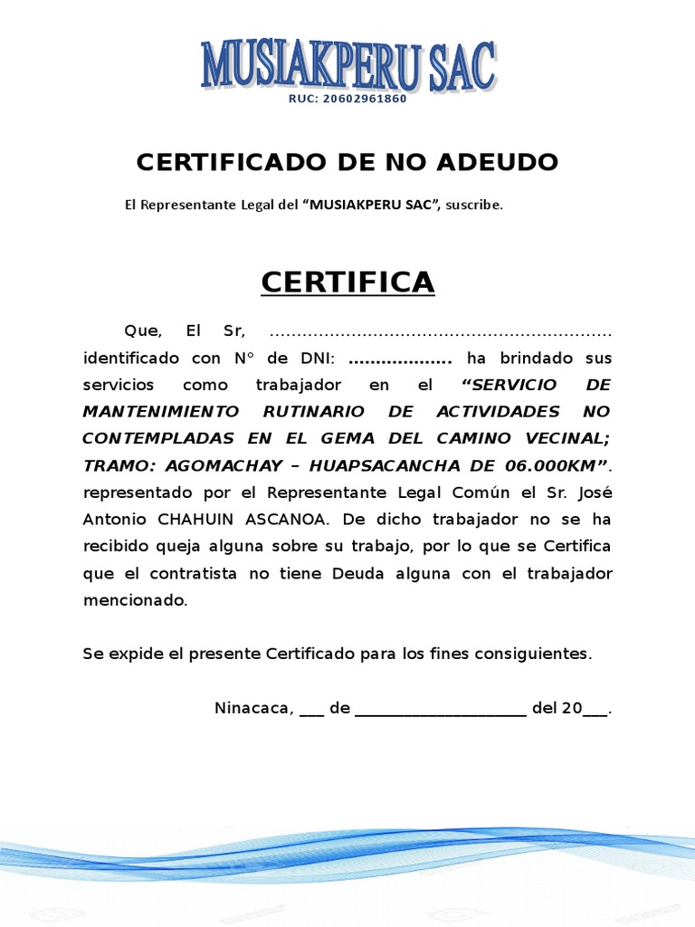 Certificado de No Adeudo | PDF