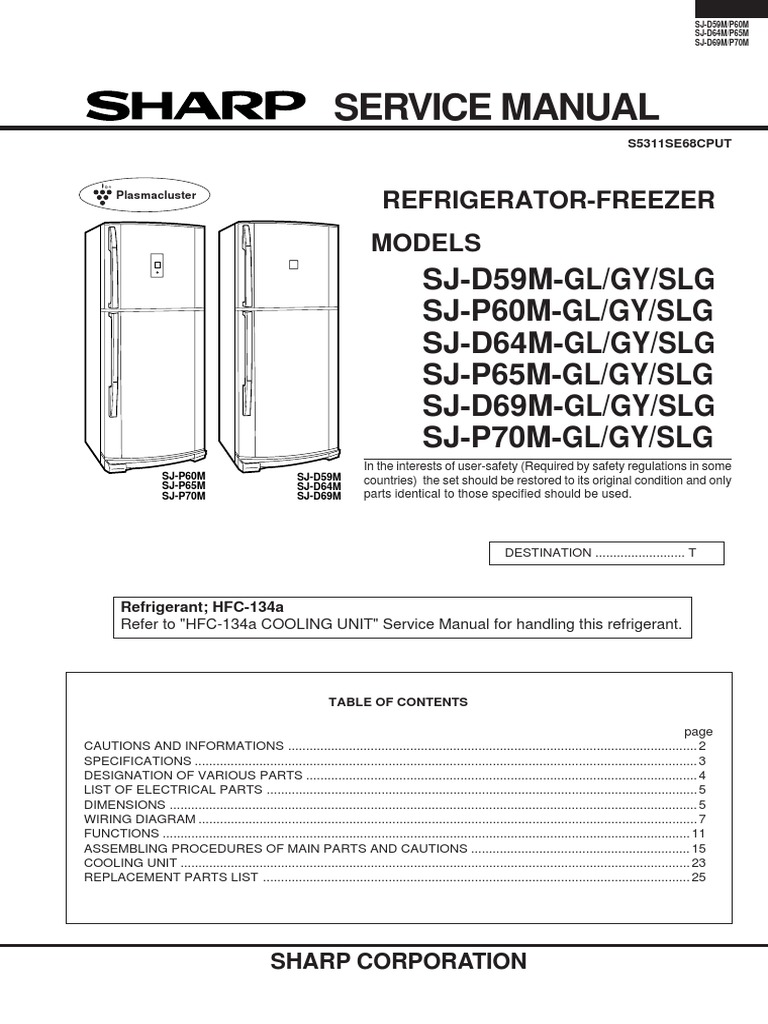 Sharp Refrigerator SJ-P60M Service Manual | PDF | Refrigerator ...