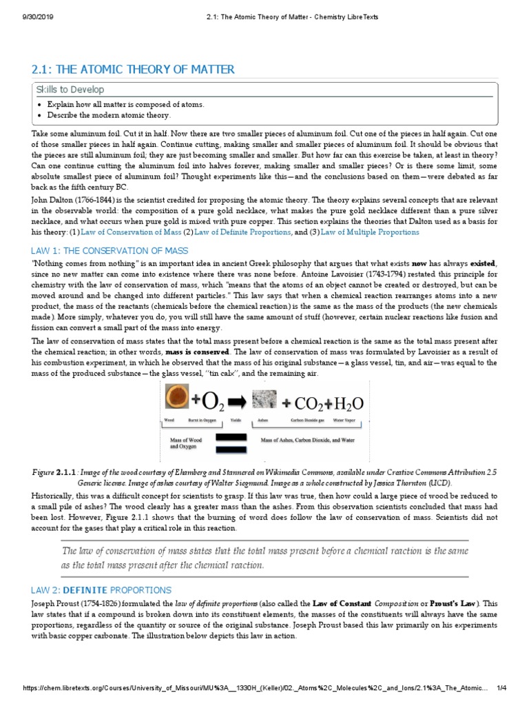 2.1 - The Atomic Theory of Matter - Chemistry LibreTexts | PDF | Atoms ...