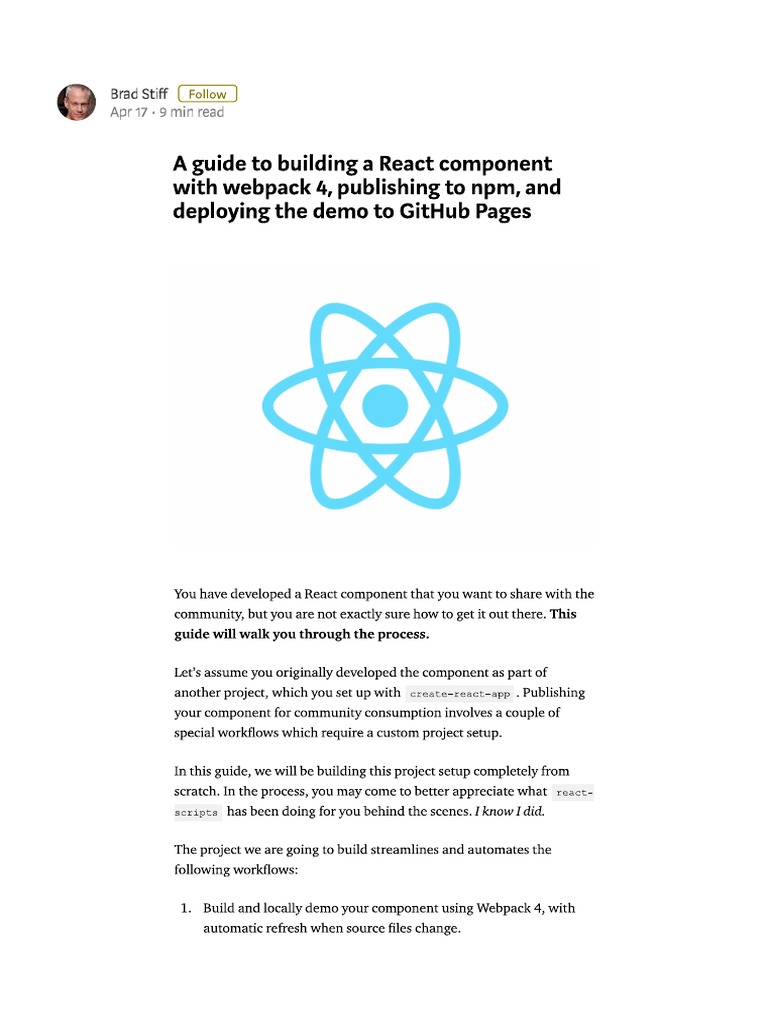 A Guide To Building A React Component With Webpack Publish To Npm Deploy To Github Pdf 
